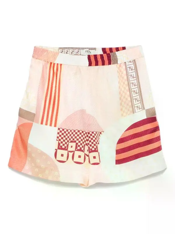 Fendi Patchwork-print Silk Shorts
