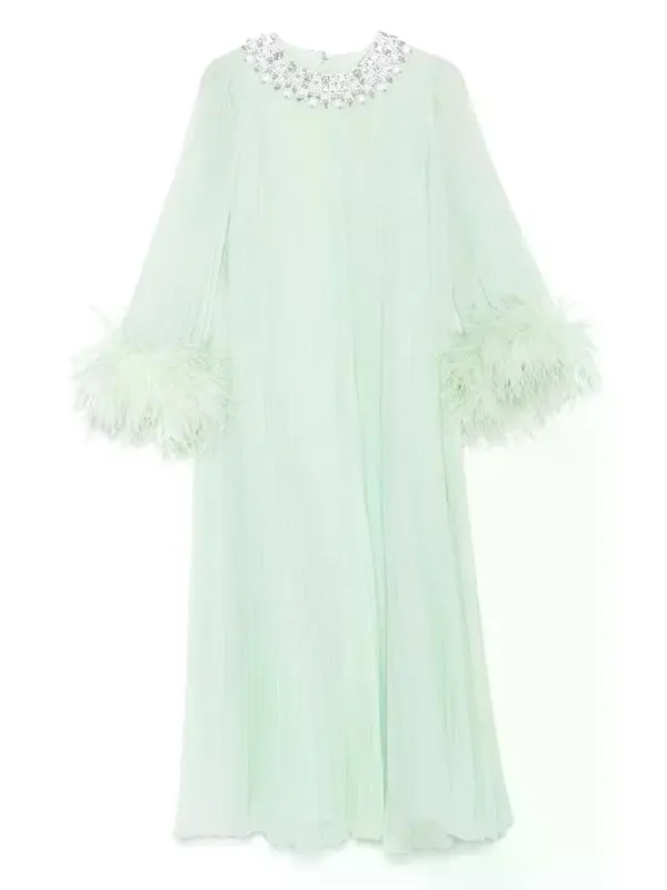 SELF-PORTRAIT Feather-trim Chiffon Dress - Green