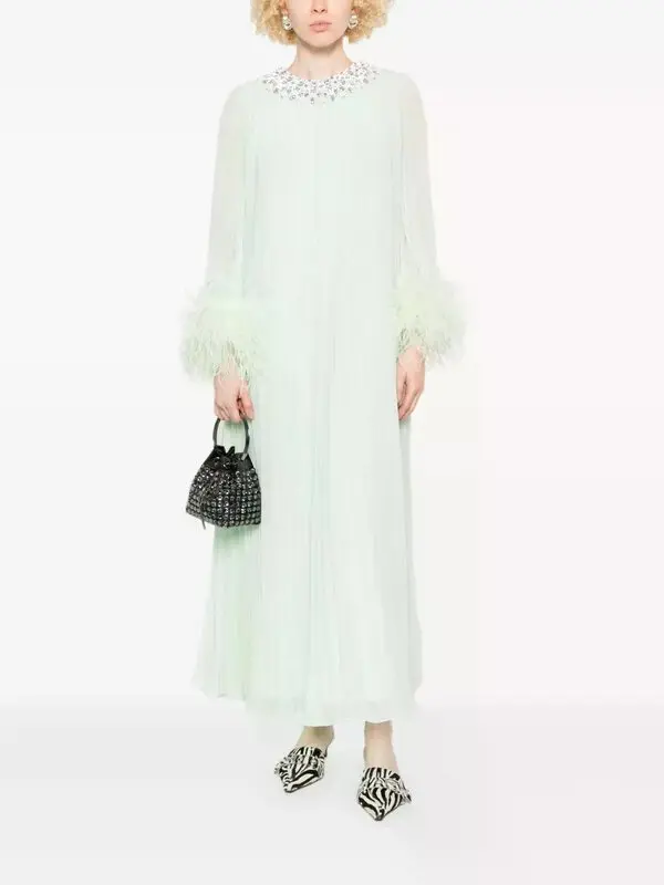 SELF-PORTRAIT Feather-trim Chiffon Dress - Green