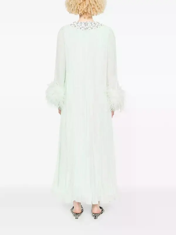 SELF-PORTRAIT Feather-trim Chiffon Dress - Green