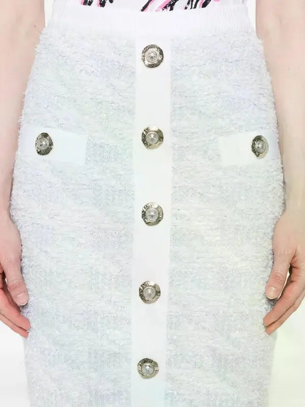 Balmain Buttoned Tweed Midi Skirt - Blue