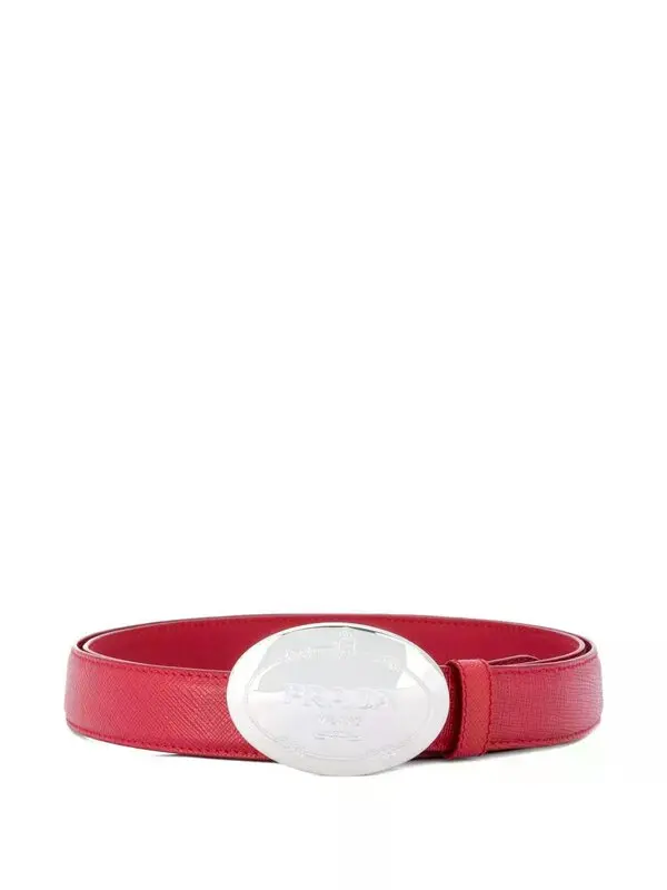 Prada Oval Engraved Buckle Belt - Red