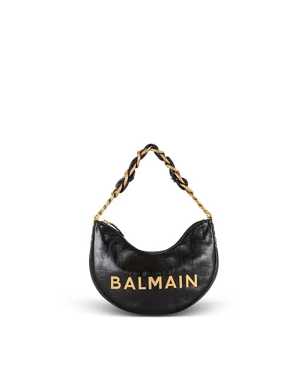 Balmain 1945 Soft Moon Crinkled Calfskin Leather Bag - Black