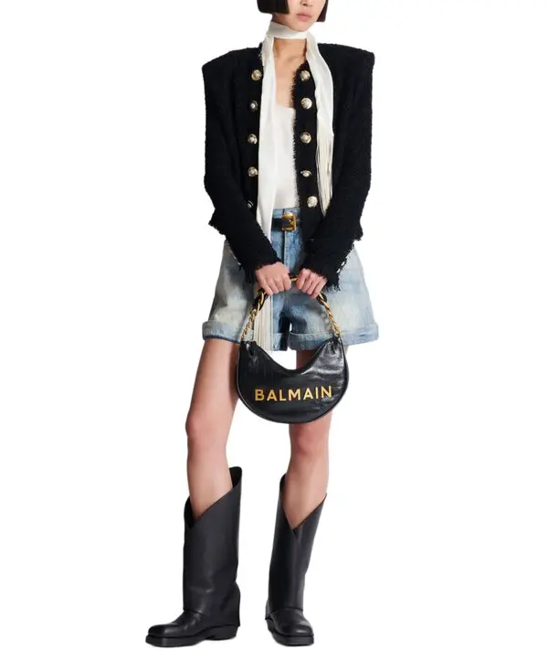 Balmain 1945 Soft Moon Crinkled Calfskin Leather Bag - Black