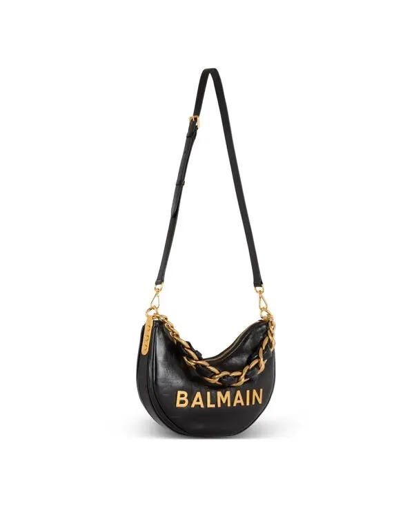 Balmain 1945 Soft Moon Crinkled Calfskin Leather Bag - Black