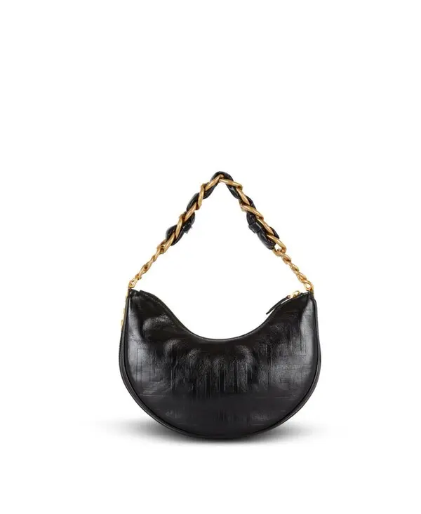 Balmain 1945 Soft Moon Crinkled Calfskin Leather Bag - Black
