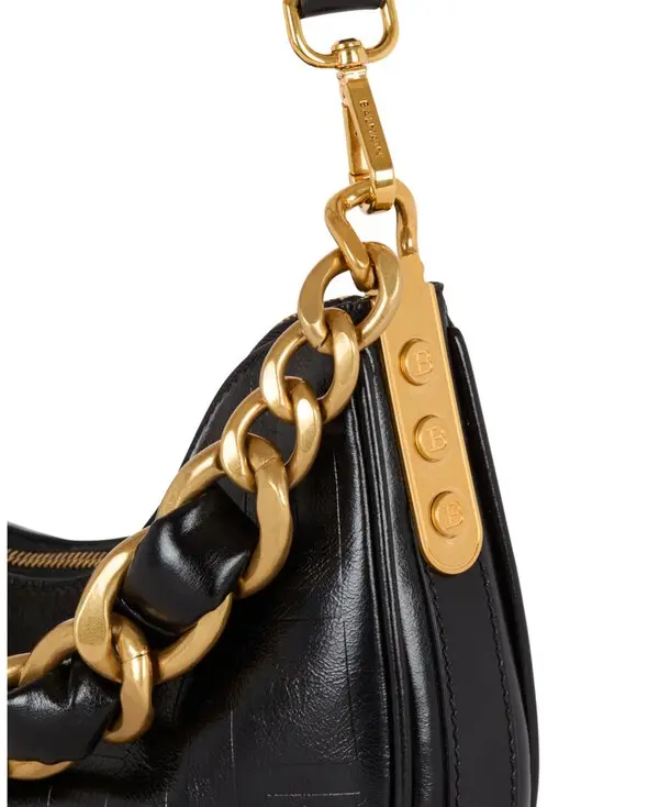 Balmain 1945 Soft Moon Crinkled Calfskin Leather Bag - Black