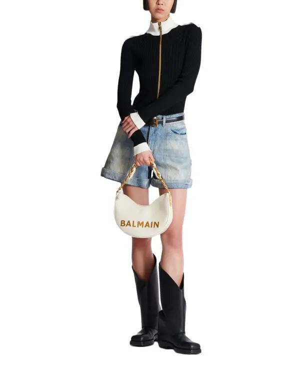 Balmain 1945 Soft Moon Crinkled Calfskin Leather Bag