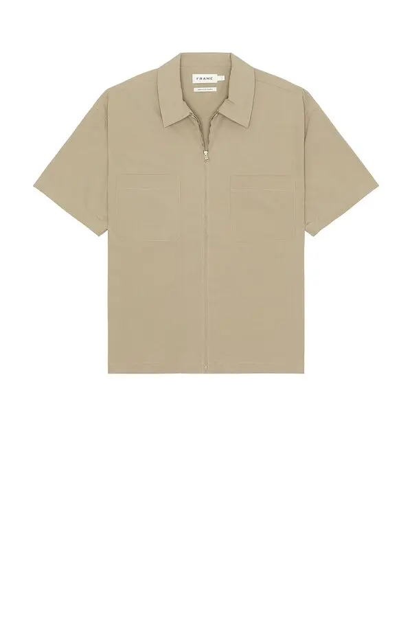 FRAME Light Poplin Zip Shirt In Beige - Smoky Mocha