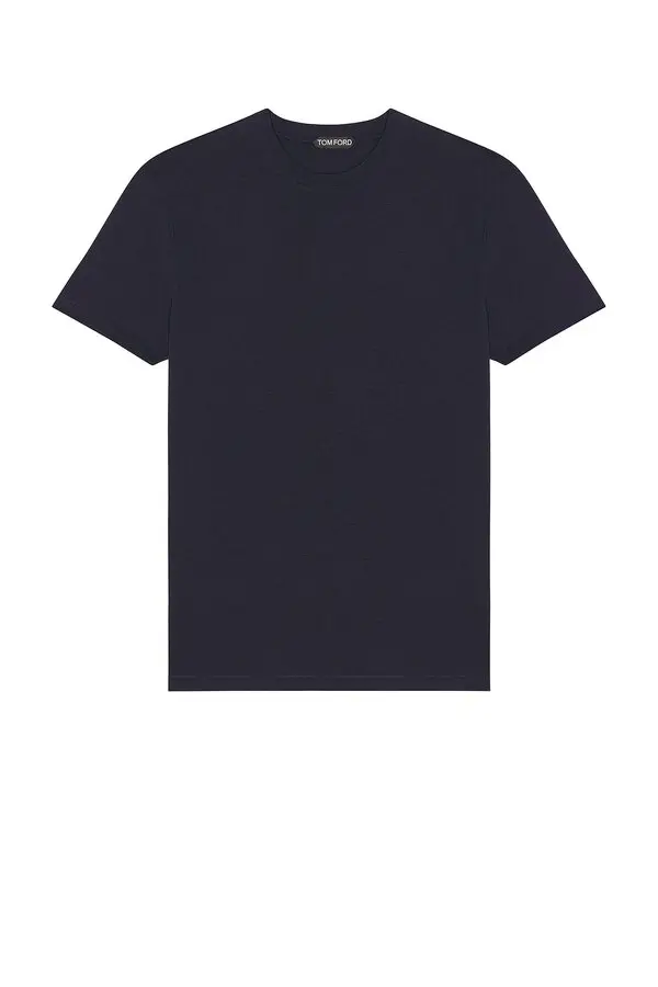 TOM FORD Lyocell Cotton Short Sleeve Crew Neck In Blue - Ocean Cavern