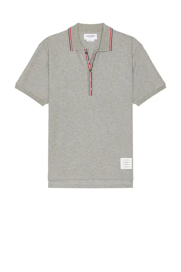 Thom Browne Short Sleeve Rib Polo In Grey