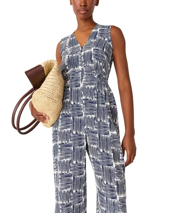 Whistles Petites Hatched Squares Jumpsuit - Navy/multi