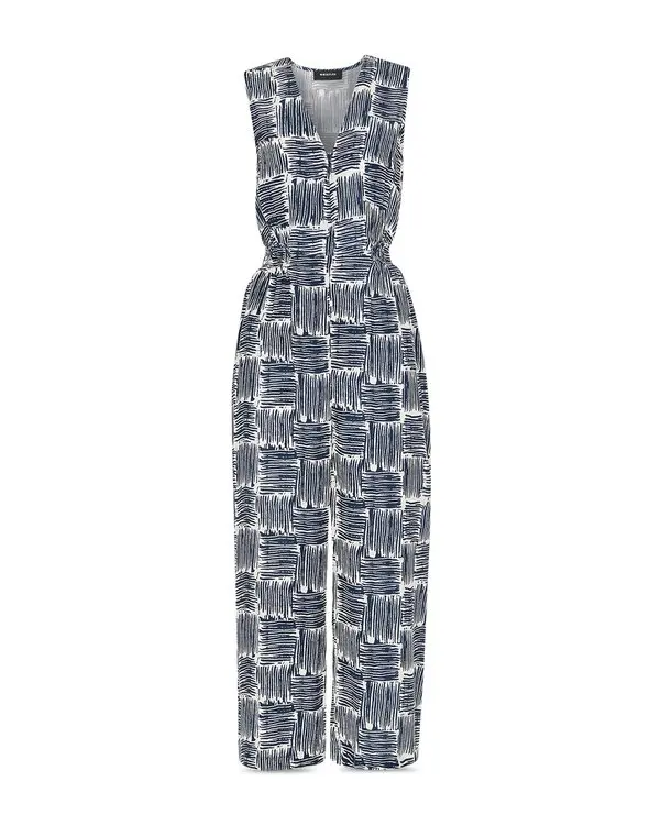 Whistles Petites Hatched Squares Jumpsuit - Navy/multi