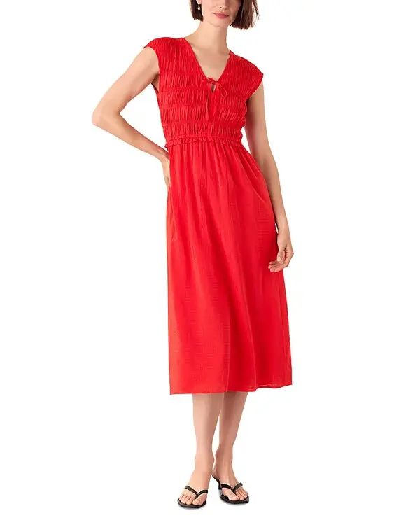 Whistles Shirred Bodice V-neck Dress