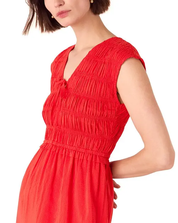 Whistles Shirred Bodice V-neck Dress