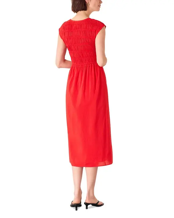 Whistles Shirred Bodice V-neck Dress