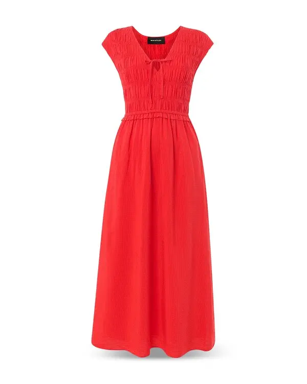 Whistles Shirred Bodice V-neck Dress