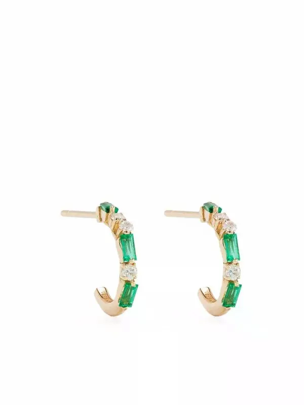 SUZANNE KALAN 18kt Yellow Emerald And Diamond Huggie Earrings - Gold