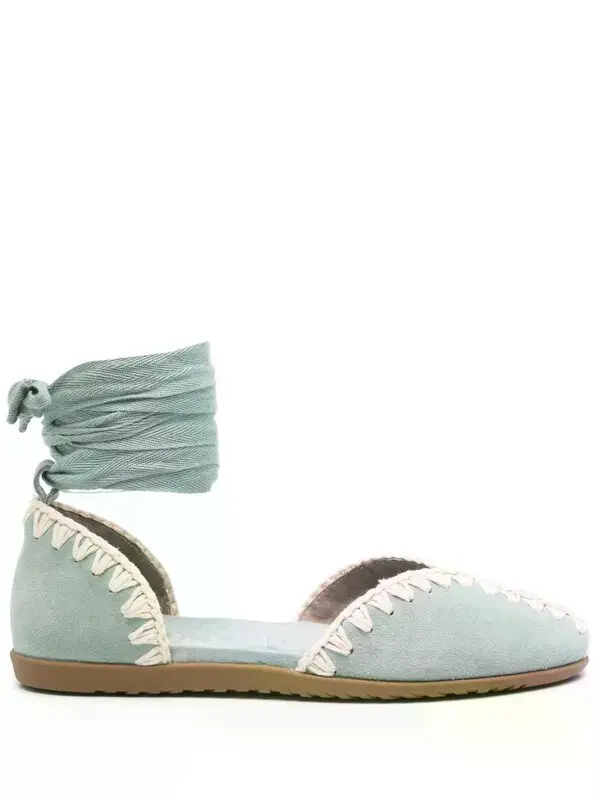 Mou Suede Ballet Flats With Lace-up Fastening - Blue