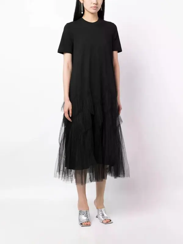 JNBY Tulle-panel Cotton Midi Dress
