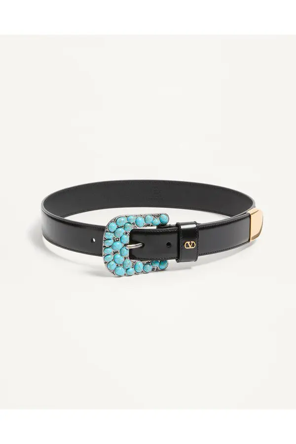 Valentino Garavani Vlogo Signature Brushed Calfskin Belt - Black
