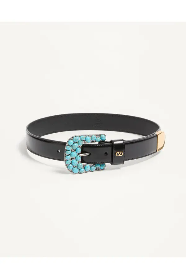 Valentino Garavani Vlogo Signature Brushed Calfskin Belt - Black