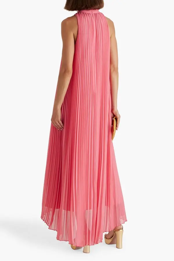 Badgley Mischka Cutout Pleated Chiffon Maxi Dress
