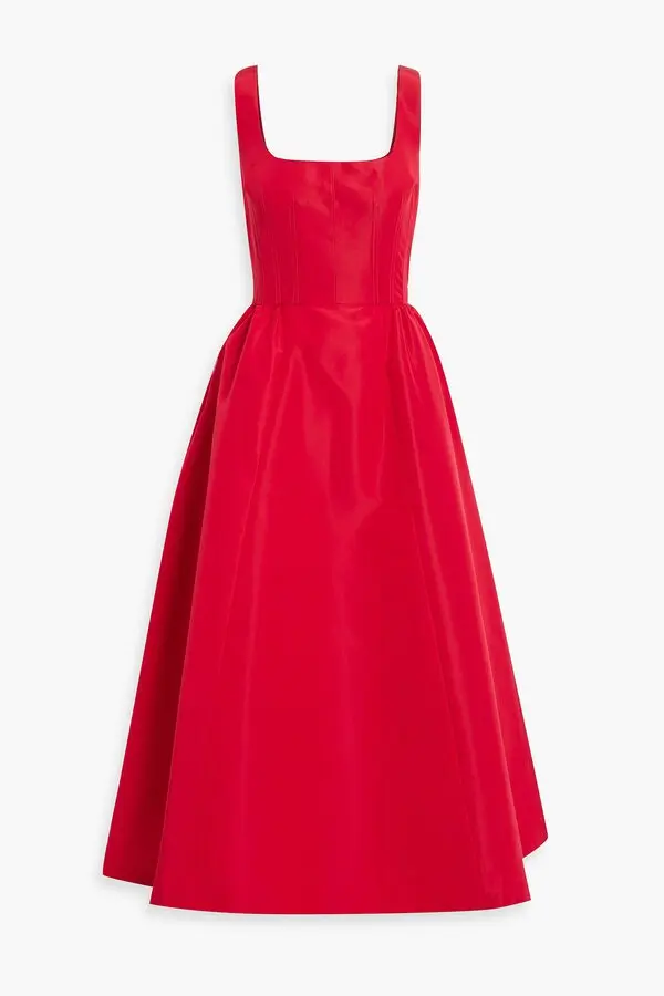 Carolina Herrera Flared Silk-faille Midi Dress - Crimson
