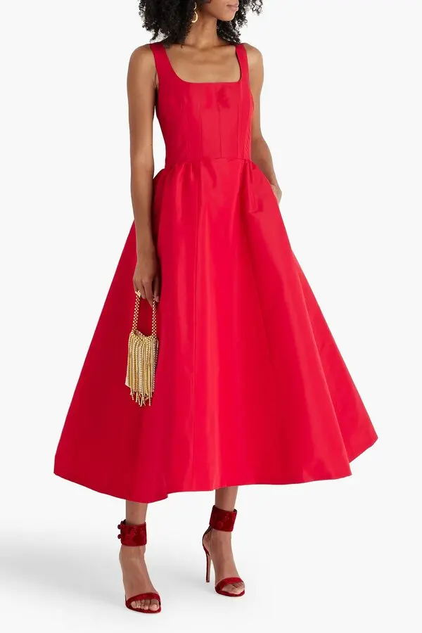 Carolina Herrera Flared Silk-faille Midi Dress - Crimson