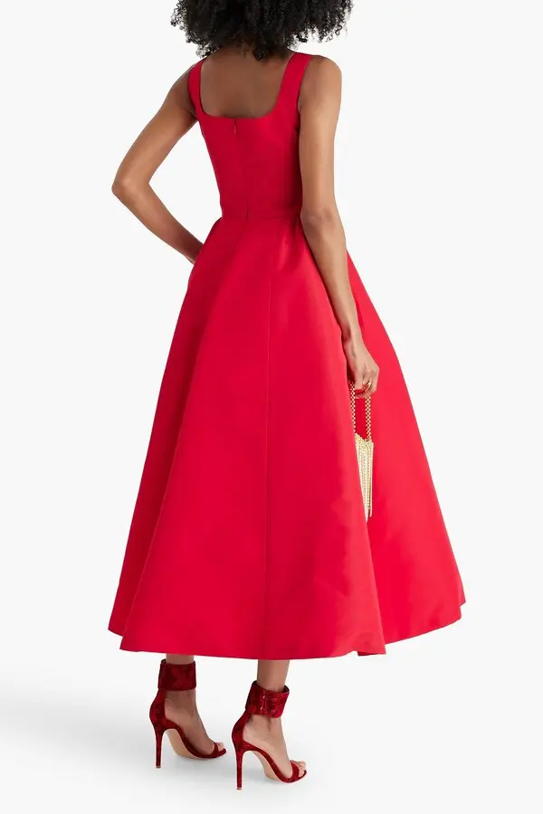 Carolina Herrera Flared Silk-faille Midi Dress - Crimson