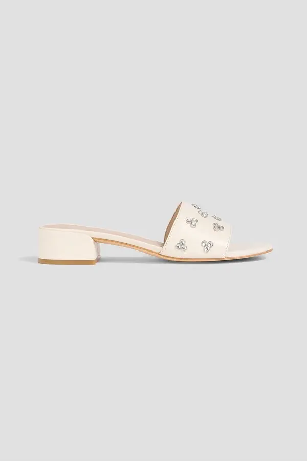 STUART WEITZMAN Tammy Crystal Embellished Leather Mules - Ecru