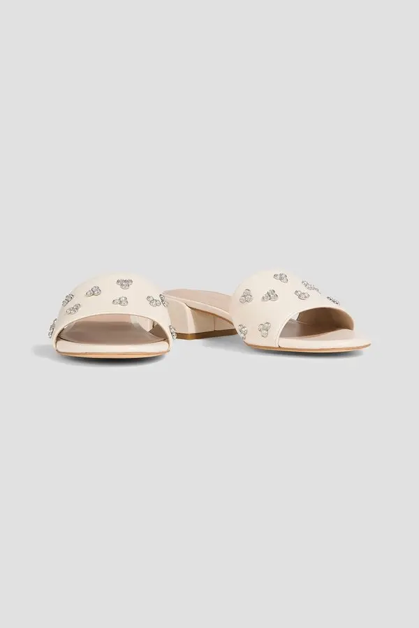 STUART WEITZMAN Tammy Crystal Embellished Leather Mules - Ecru