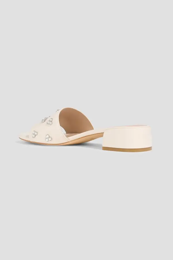 STUART WEITZMAN Tammy Crystal Embellished Leather Mules - Ecru