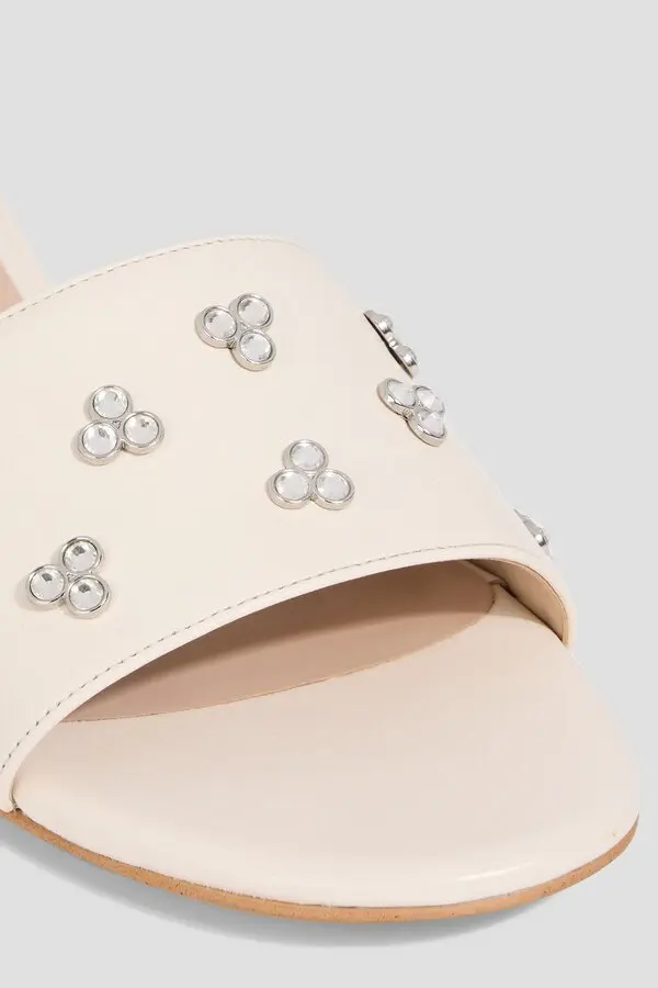 STUART WEITZMAN Tammy Crystal Embellished Leather Mules - Ecru
