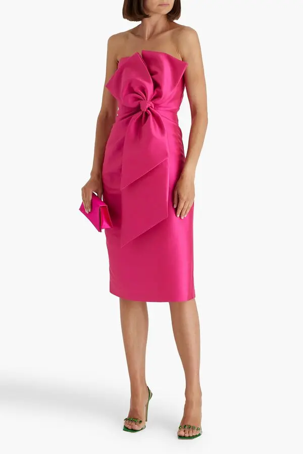 evening dress in shocking pink faille Fuchsia Strapless evening gown with thigh slit main image 1
