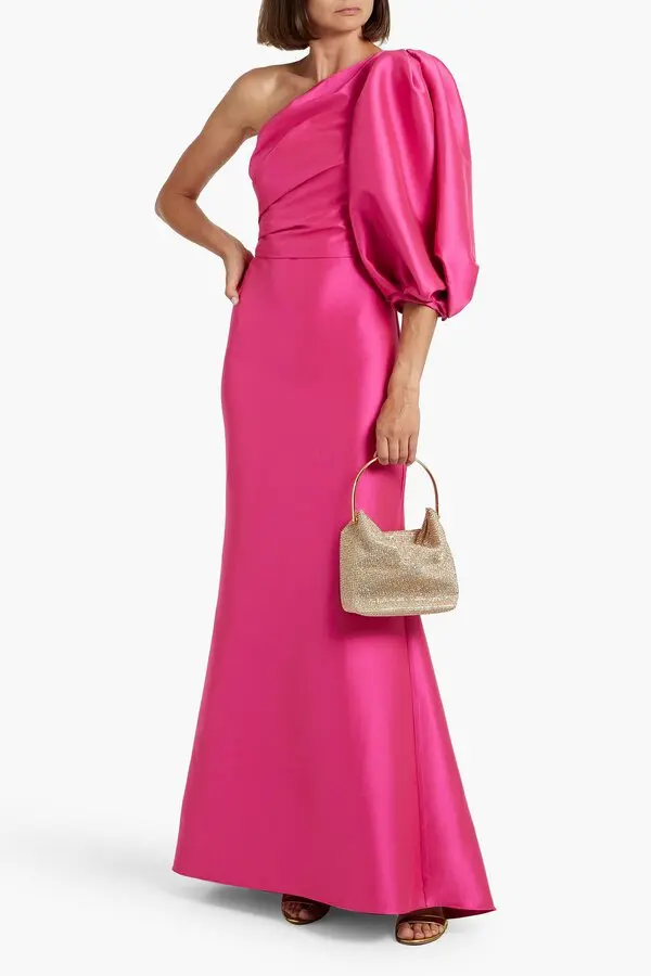 evening dress in shocking pink faille ZAPAKA Women Fuchsia Long Prom Dress with Appliques Mermaid Spaghetti Straps Evening Dress, Fuchsia / US24W main image 1