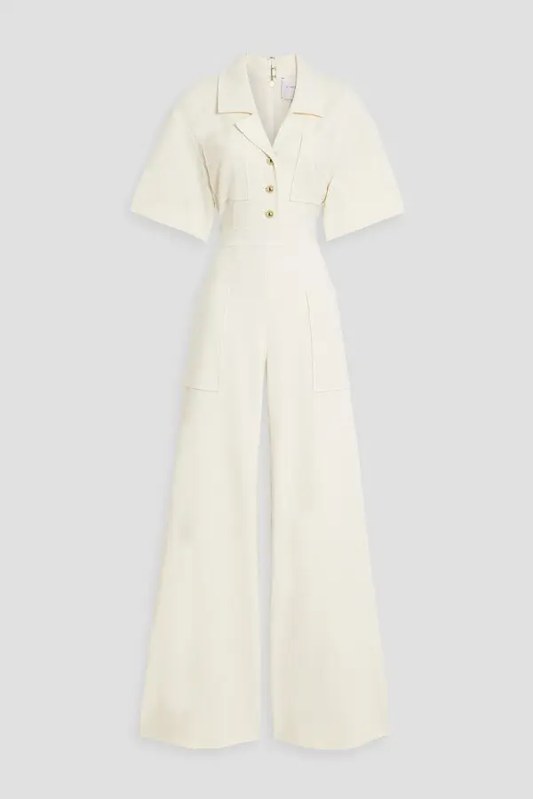 Carolina Herrera Wool-blend Crepe Wide-leg Jumpsuit - Ivory