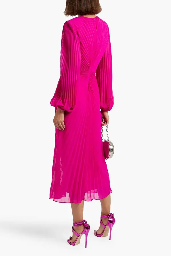 Badgley Mischka Pliss Chiffon Midi Dress - Fuchsia - 50% Off | Editorialist