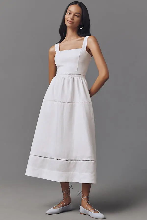 Reformation Everett Linen Midi Dress - White | Editorialist