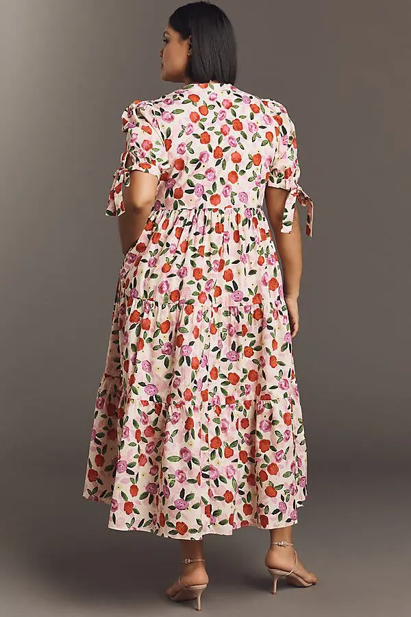 English Factory Puff-sleeve Tiered Midi Dress