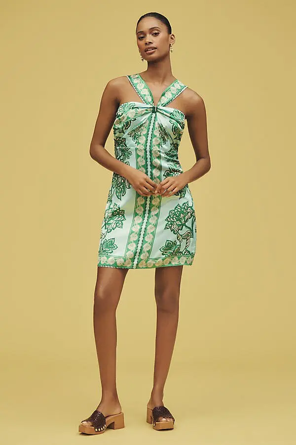 Greylin Halter Neck Mini Dress In Green - 38% Off | Editorialist