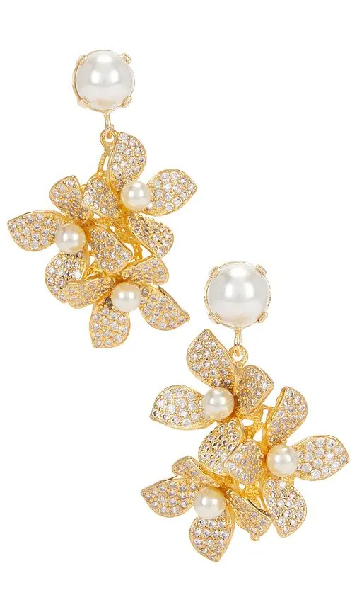 ANTON HEUNIS Pearl Cluster Flower Pendant Earrings - Cream & Gold