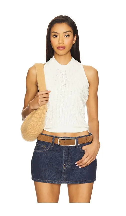 Central Park West Junie Cabled Halter Top - White