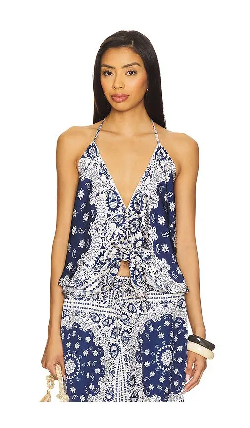 Agua Bendita Halterneck Charmeuse Top With Knot Detailing