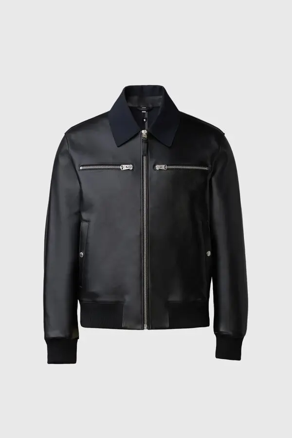Mackage Knox Leather Blouson Jacket With Zipper Pockets