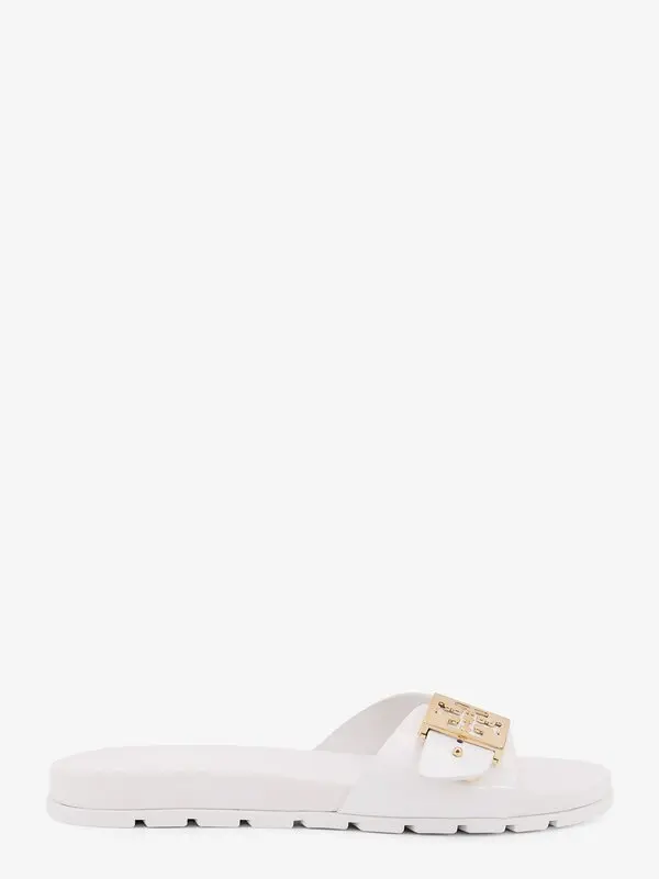 Tory Burch Patent Synthetic Leather Buckle Slide - White