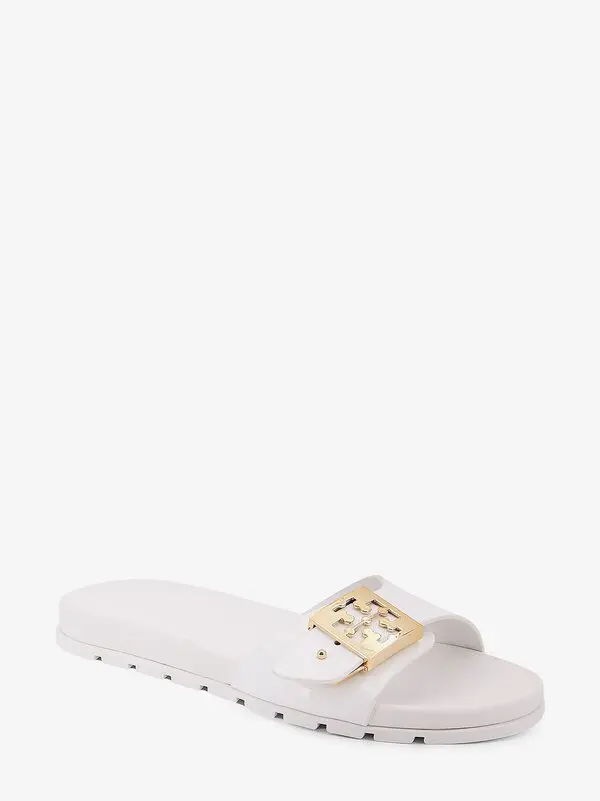 Tory Burch Patent Synthetic Leather Buckle Slide - White