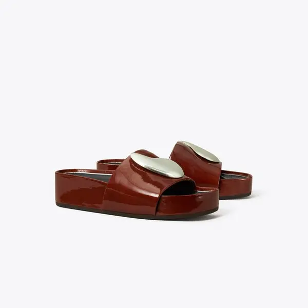 Tory Burch Patos Platform Slide - Russet Brown/silver