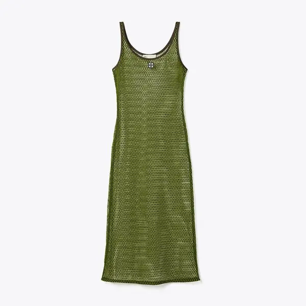 Tory Burch Mesh Tank Dress - Deep Chocolate/vivid Lime