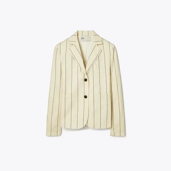 Tory Burch Striped Cotton Blazer - Ivory/navy